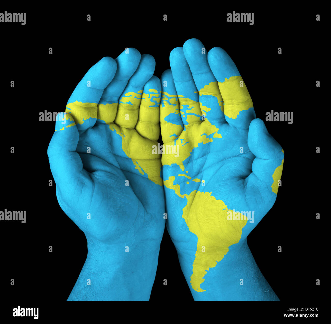 World map painted on hands Stock Photo - Alamy