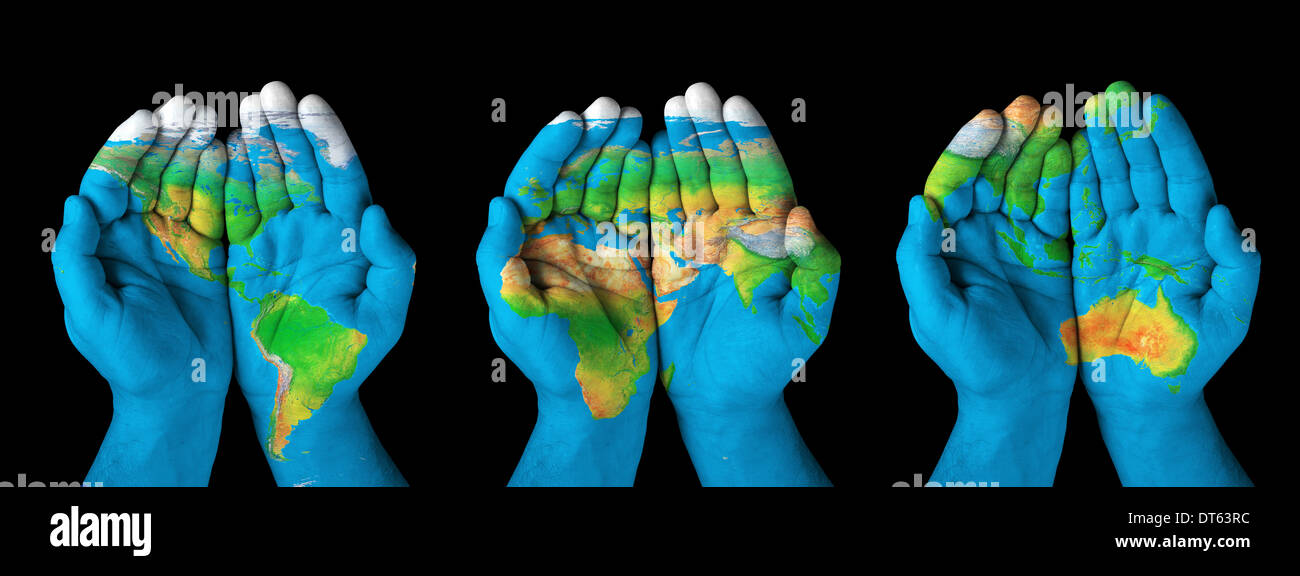 Map painted on hands.Concept of having the world in our hands Stock ...