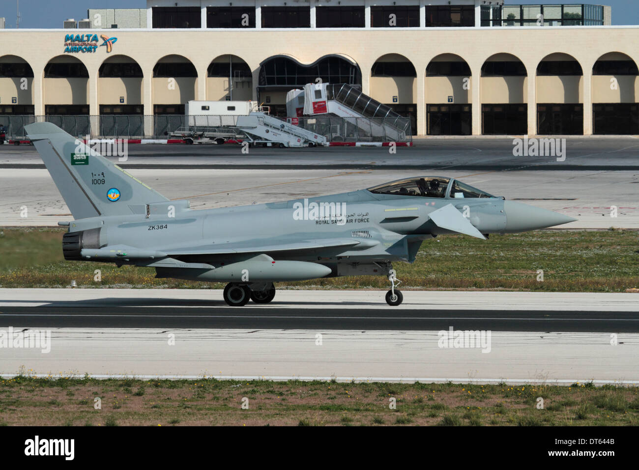 Eurofighter Typhoon jet fighter of the Royal Saudi Air Force taxiing ...