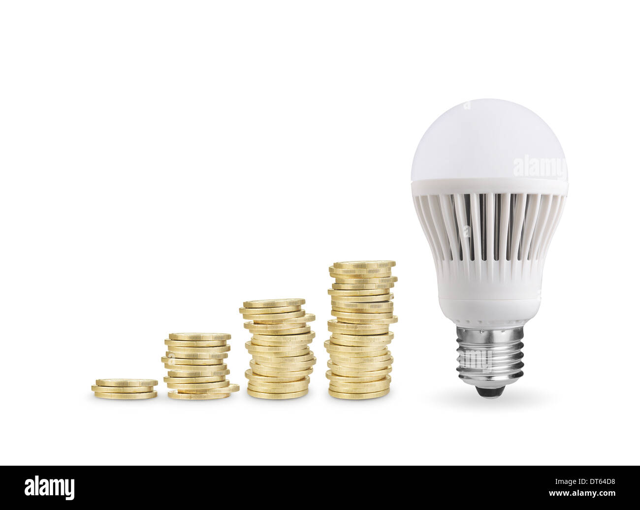Money saved with LED bulb. Isolated on white background Stock Photo - Alamy