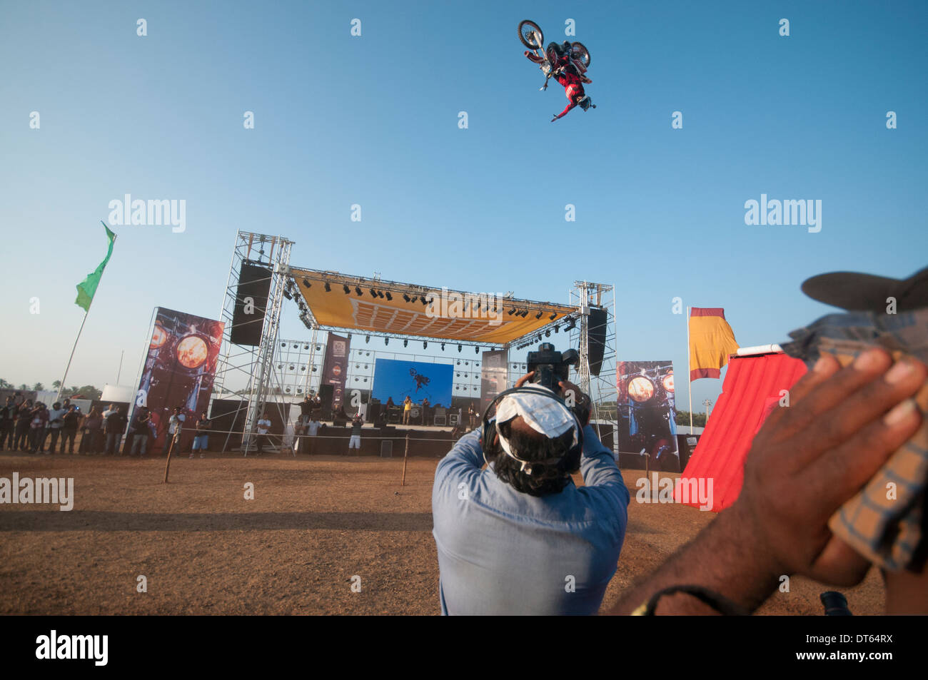 Stunt bikers from MRF on stunt bikes at the India Bike Week held at ...