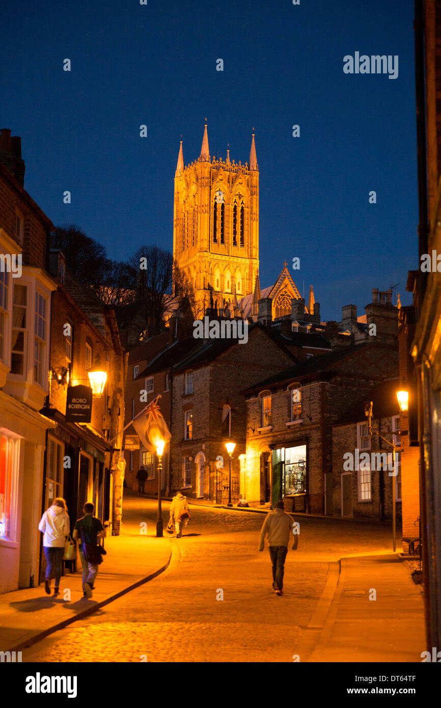 The View Of Lincoln Cathedral From The High Street Looking Up Steep
