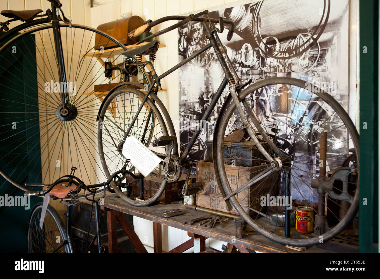 Old Raleigh model 'F' 1891 bicycle on display at Brooklands Museum in ...