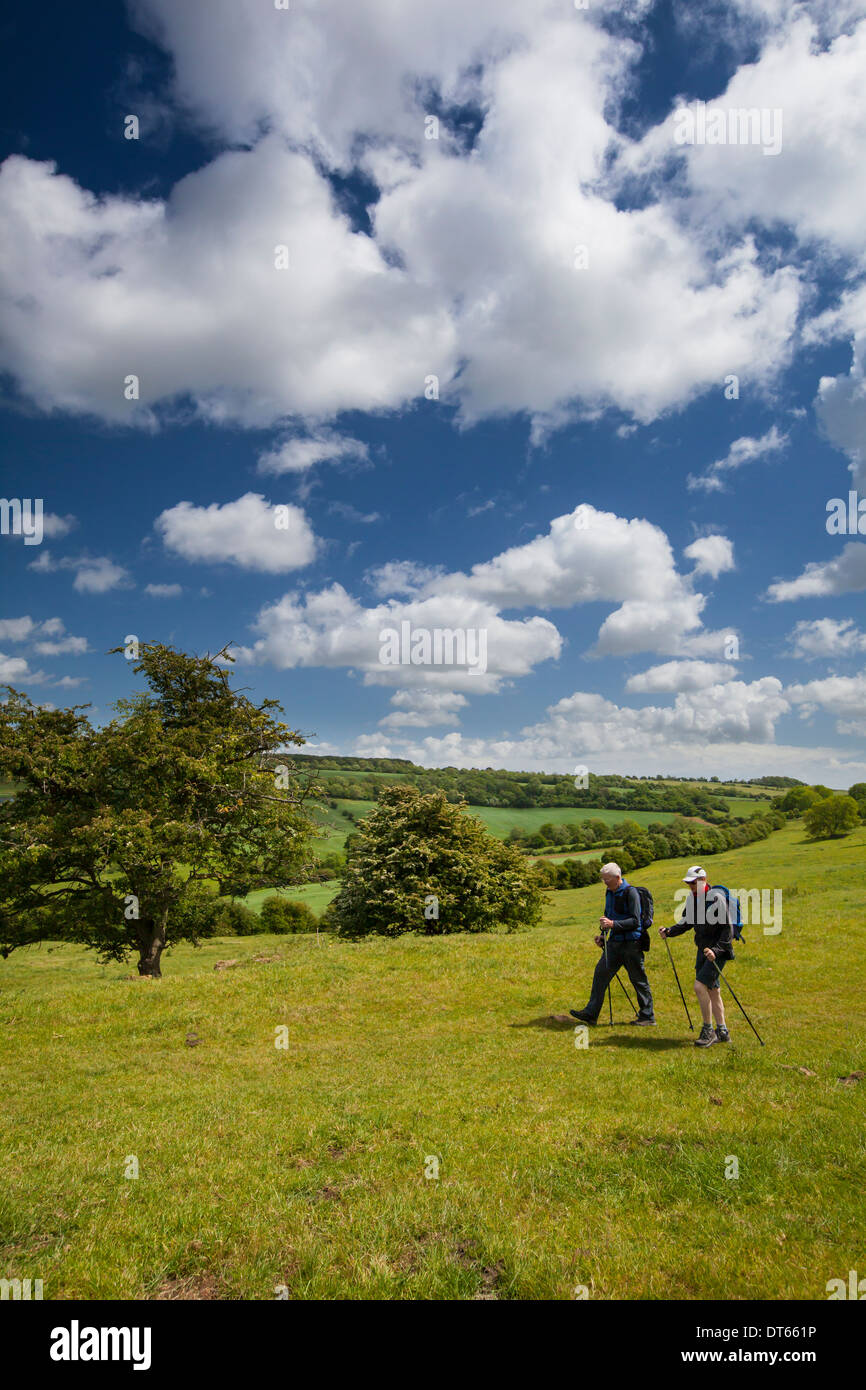 Walkers on the Winchcombe Way during the walking festival, Cotswolds ...