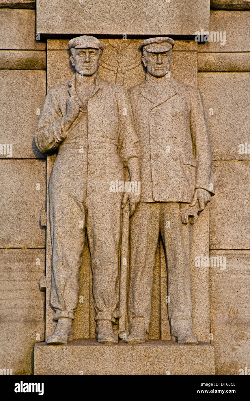 Detail of monument to the memory of lost merchant seamen on the Titanic ...