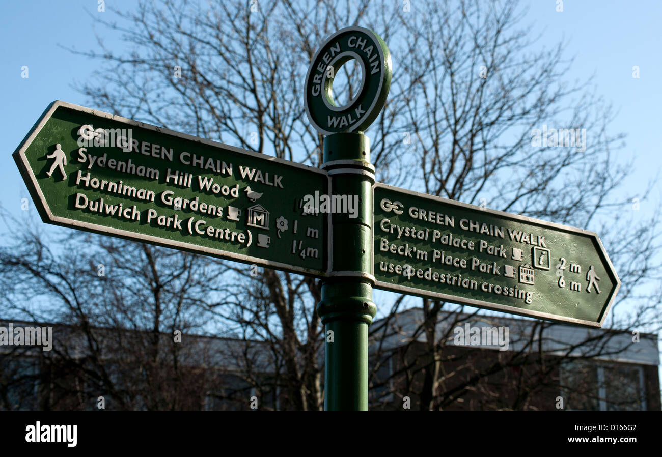 Green Chain Walk direction sign, South London, England, UK Stock Photo ...