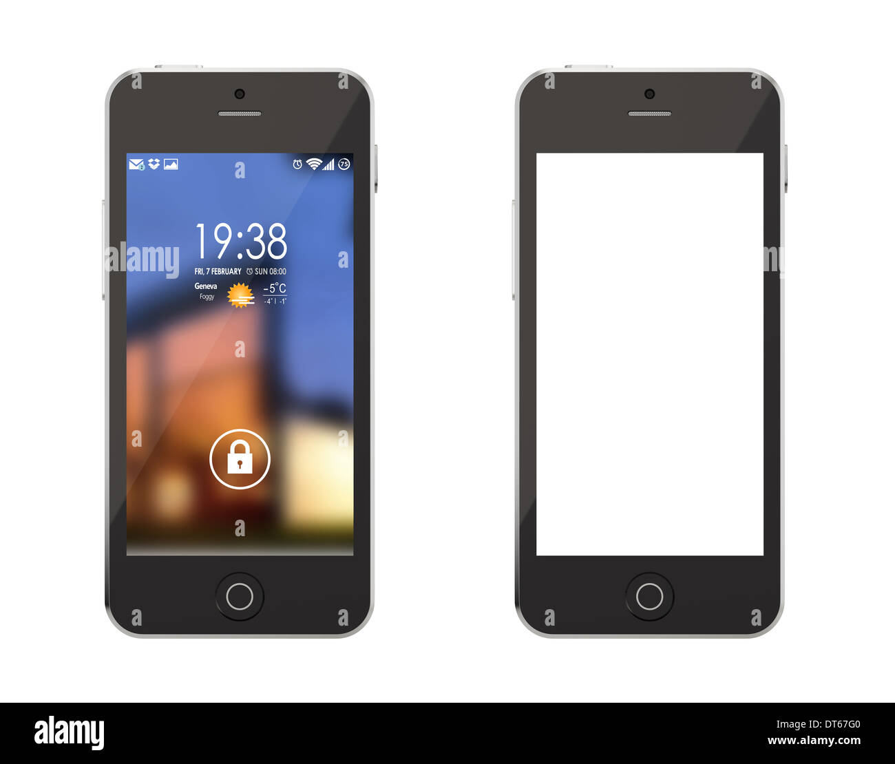 3d render of smartphone with interface and blank screen. Isolated on ...