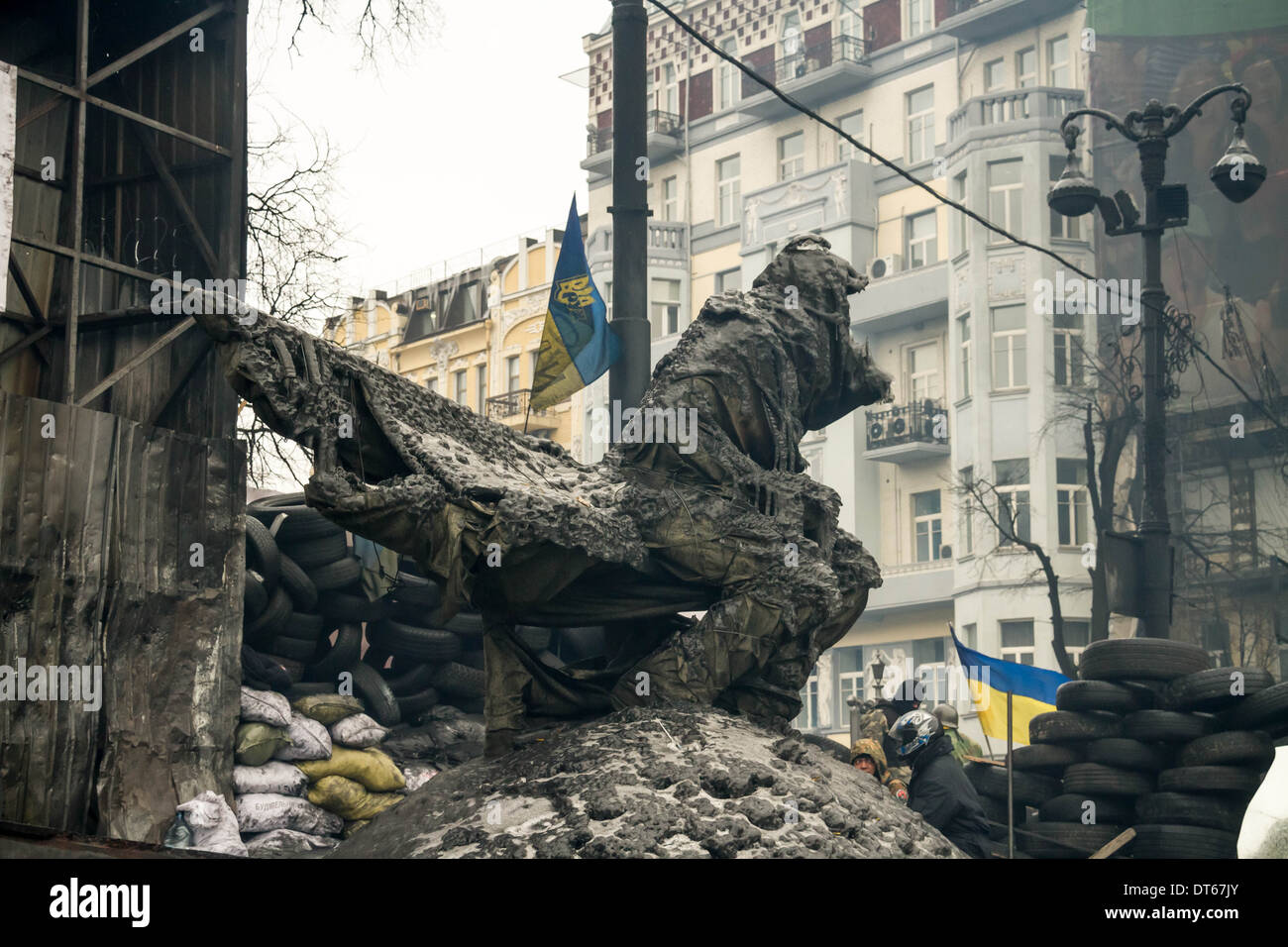 Wrapped monument of Valeriy Lobanovskyi outside Dynamo Stadium ...