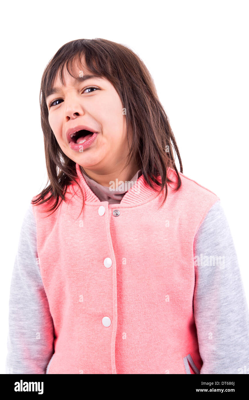 Funny young girl making faces isolated in white Stock Photo - Alamy