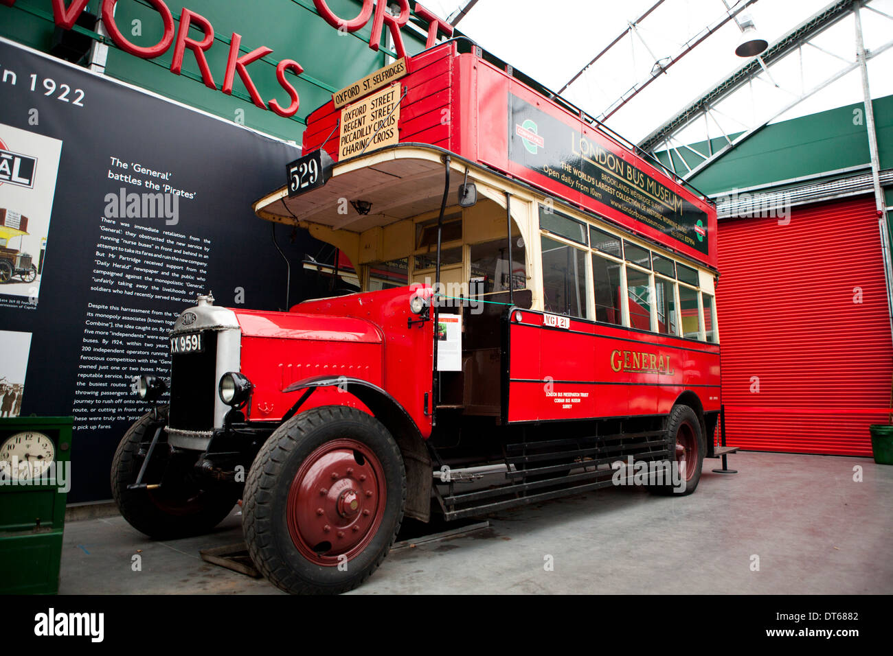 Old fashioned London double decker bus on display at Brooklands Museum ...