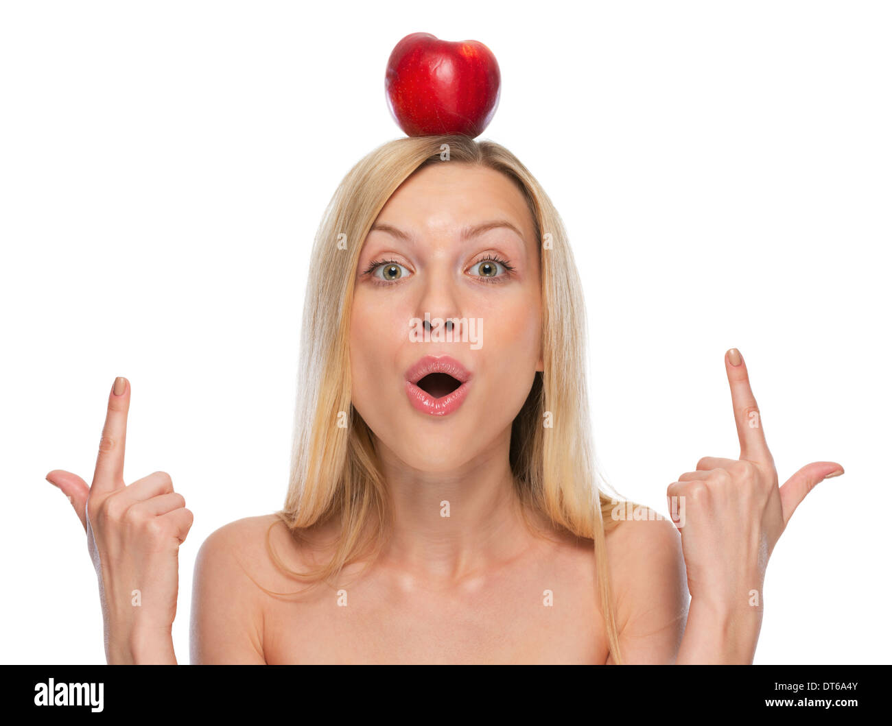Healthy woman pointing apple hi-res stock photography and images - Alamy