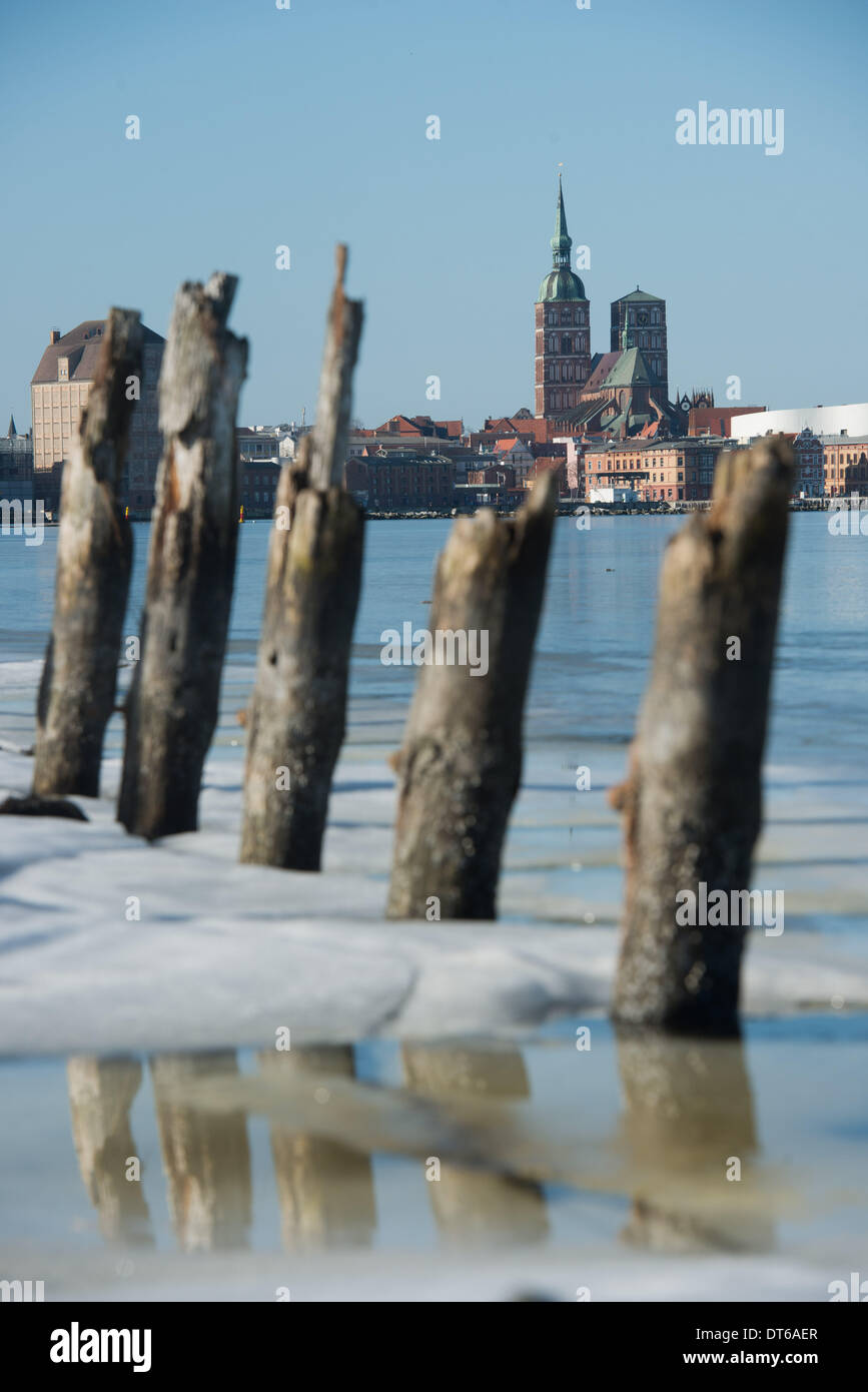 The silhouette of the hanseatic city of Stralsund is seen through ...