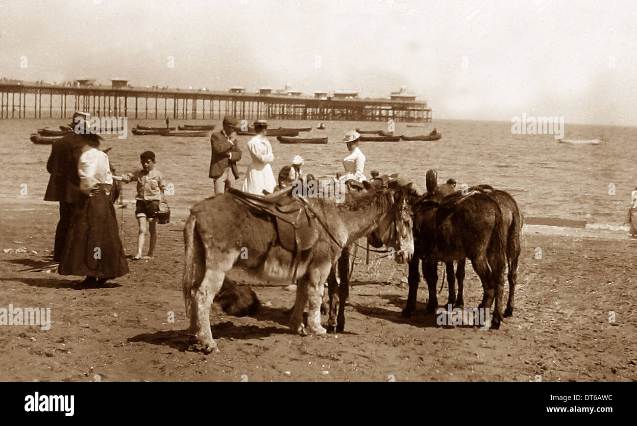 Llandudno beach donkeys Victorian period Stock Photo - Alamy