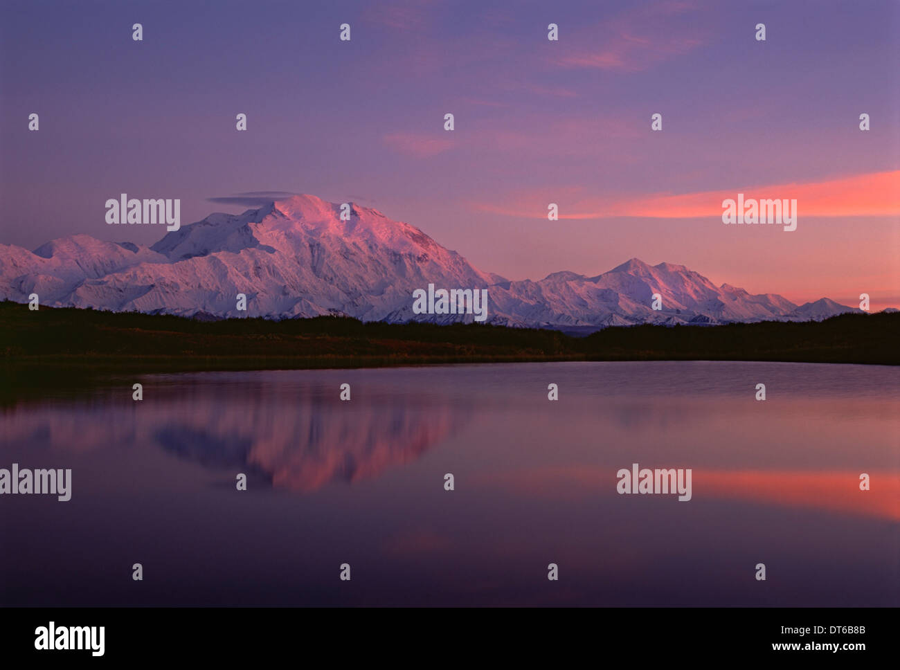 Sunset, Mount McKinley in Denali National Park, Alaska reflected in ...