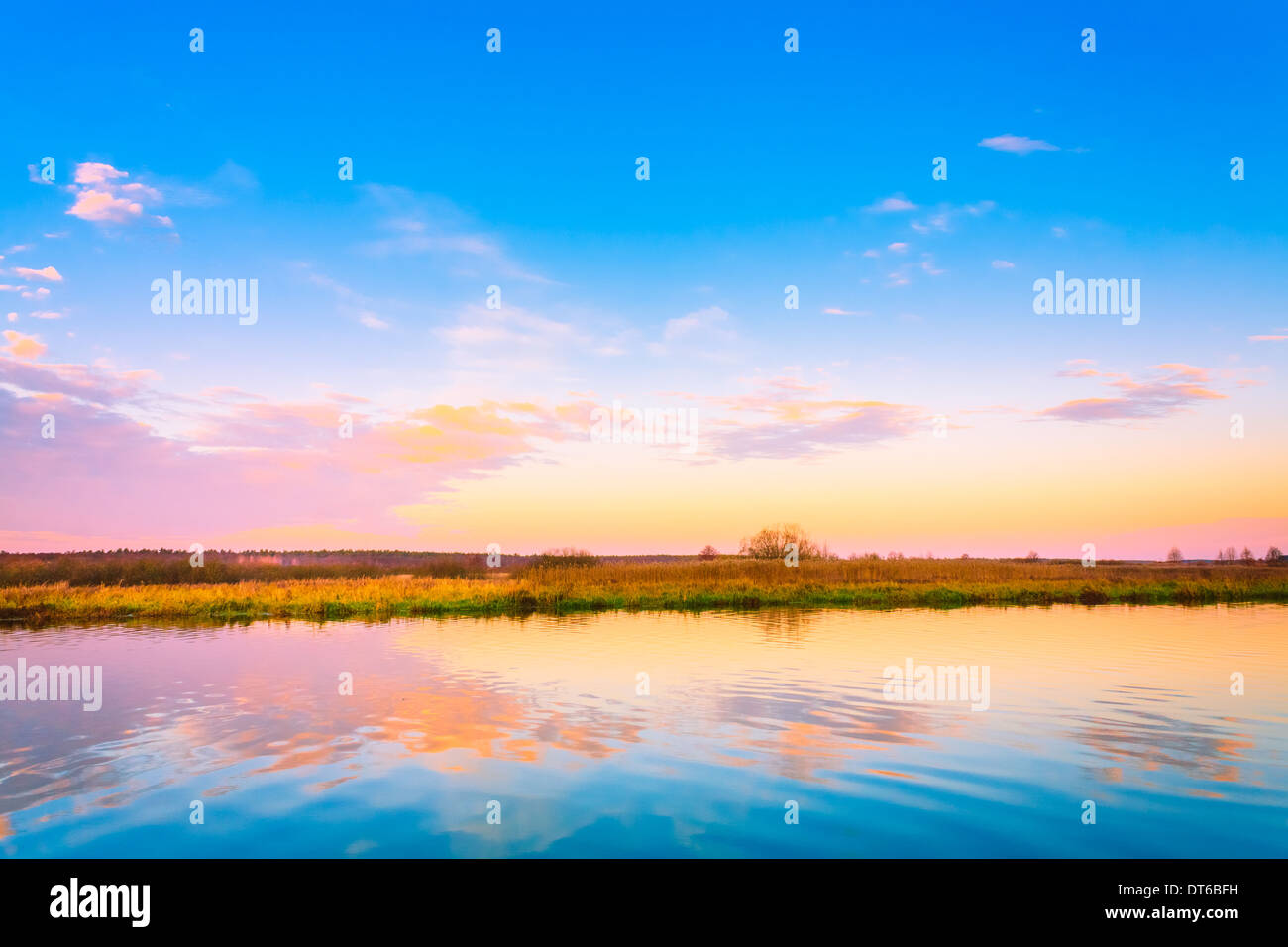 Sunset, Sunrise Over River. Russian Nature Background Stock Photo - Alamy