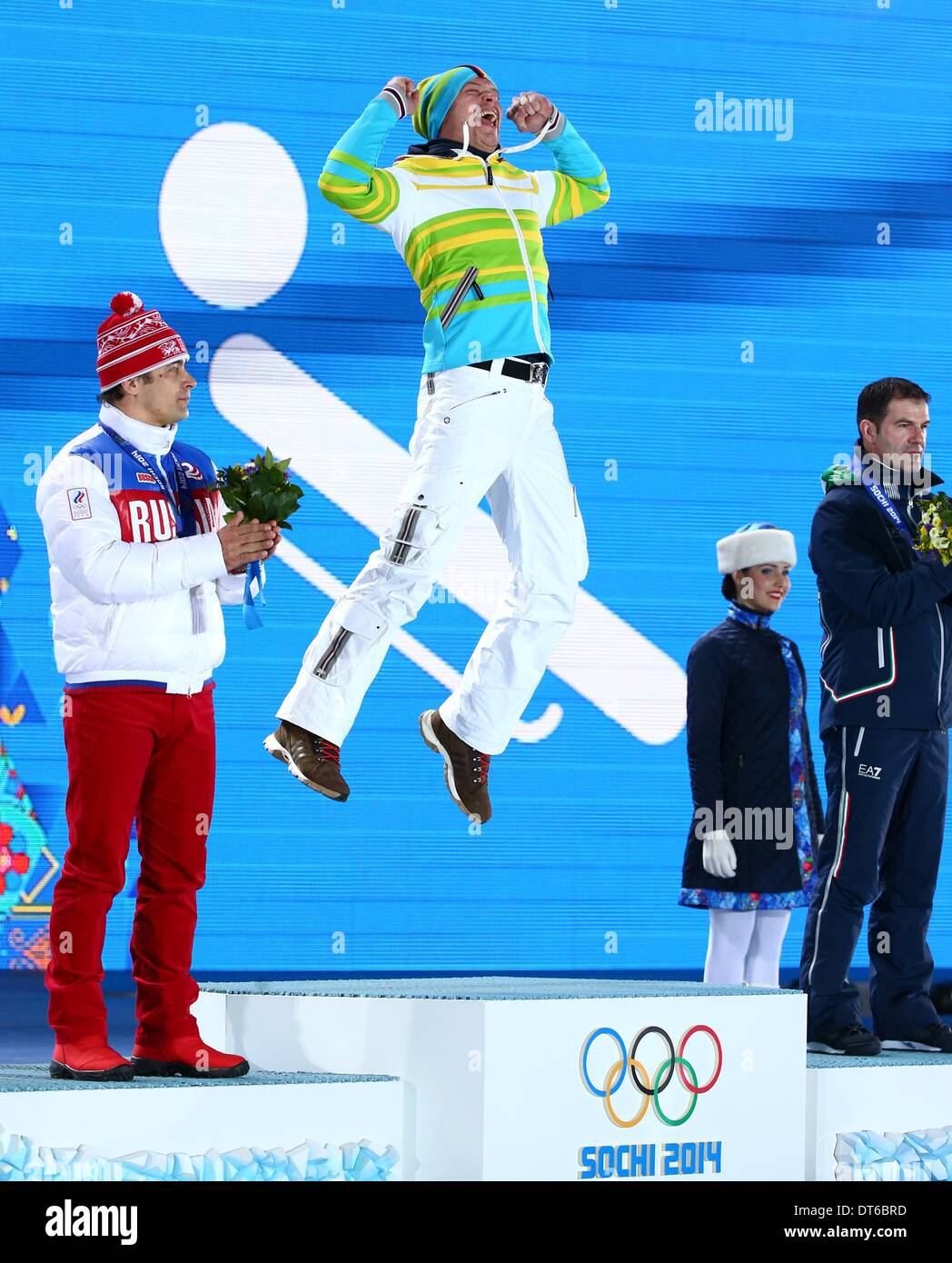 Gold medal winner Felix Loch of Germany (C), silver medal winner Albert ...