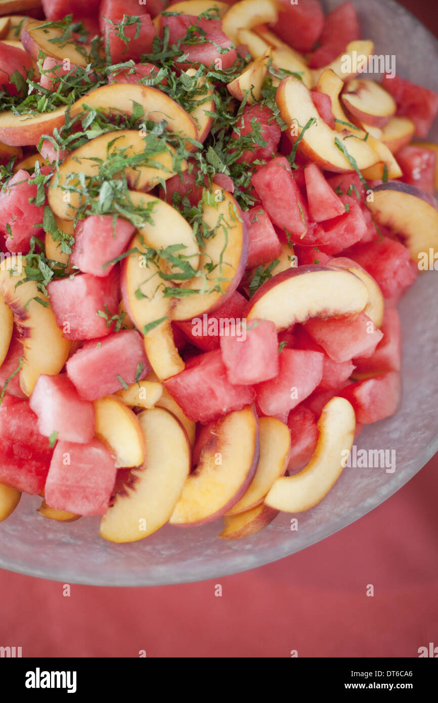 Organic prepared farm stand party food. Summer fruit salad of ...