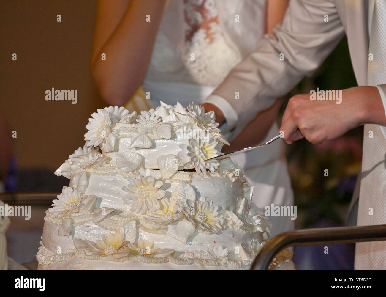 cutting the wedding cake closeup Stock Photo - Alamy
