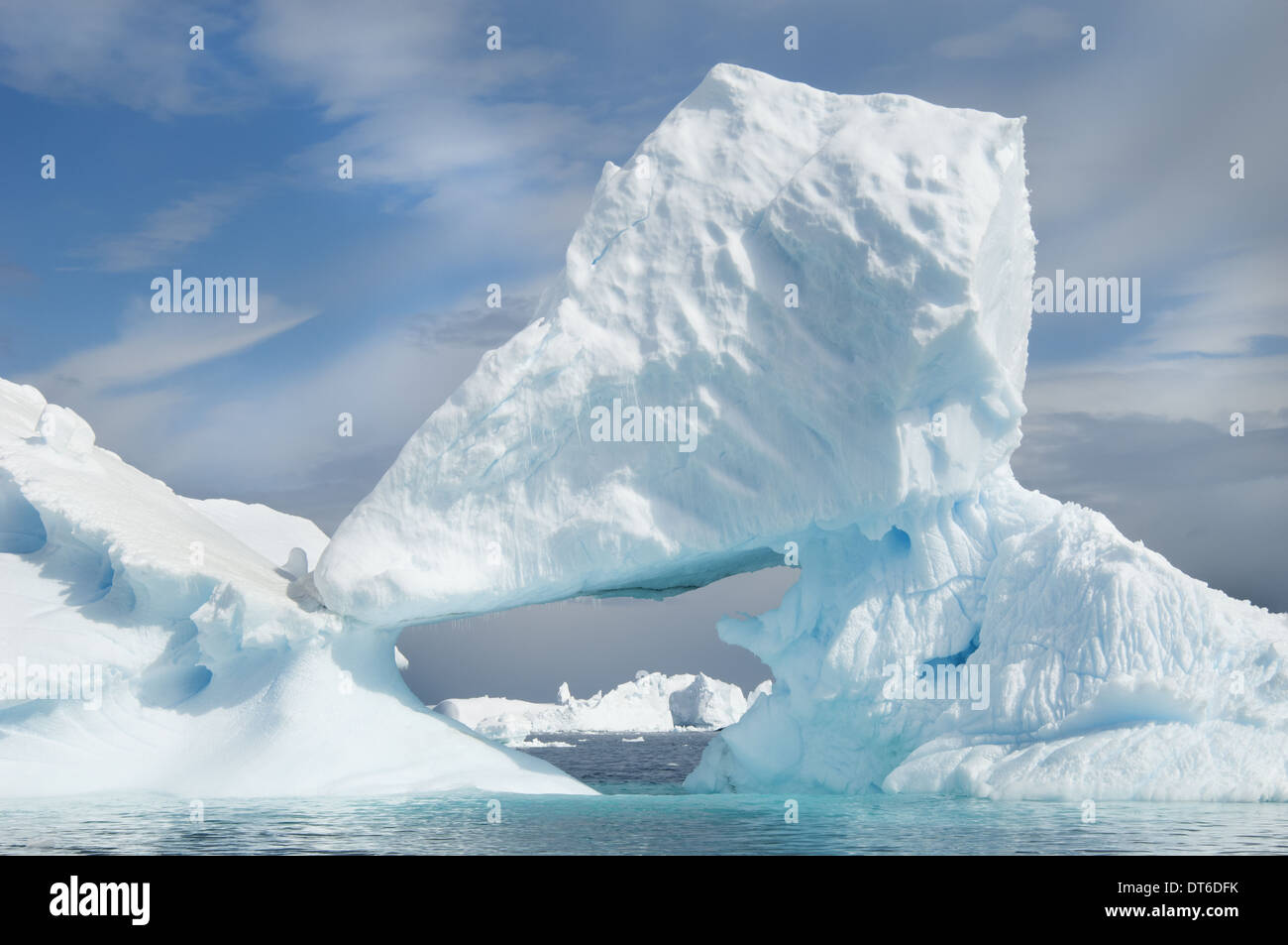 Icebergs floating on the Antarctic southern oceans. Eroded by wind and ...