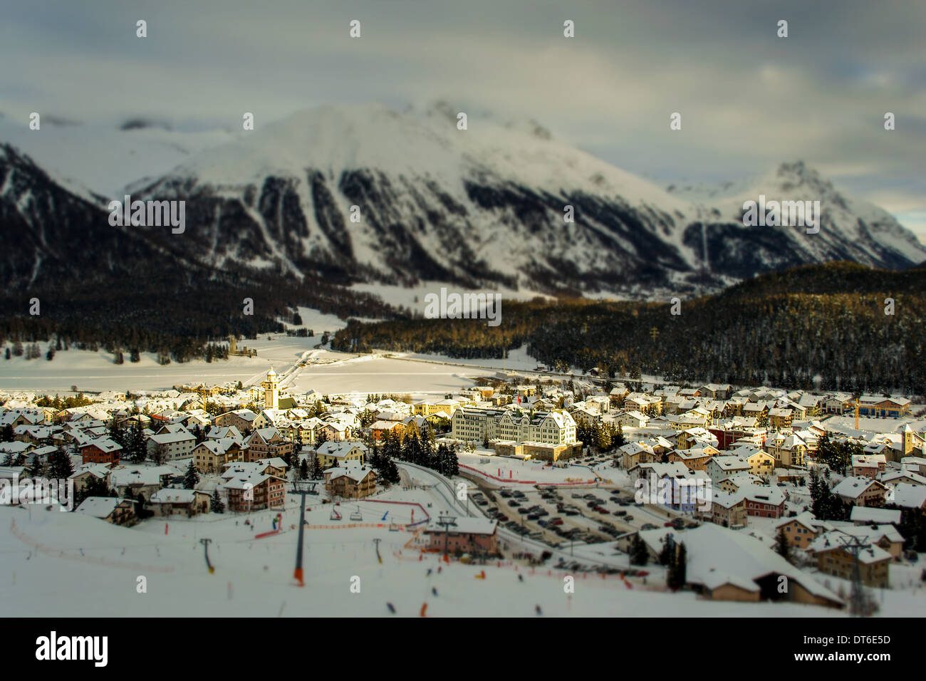 Village center of Celerina (Switzerland), tilt-shift effect Stock Photo ...