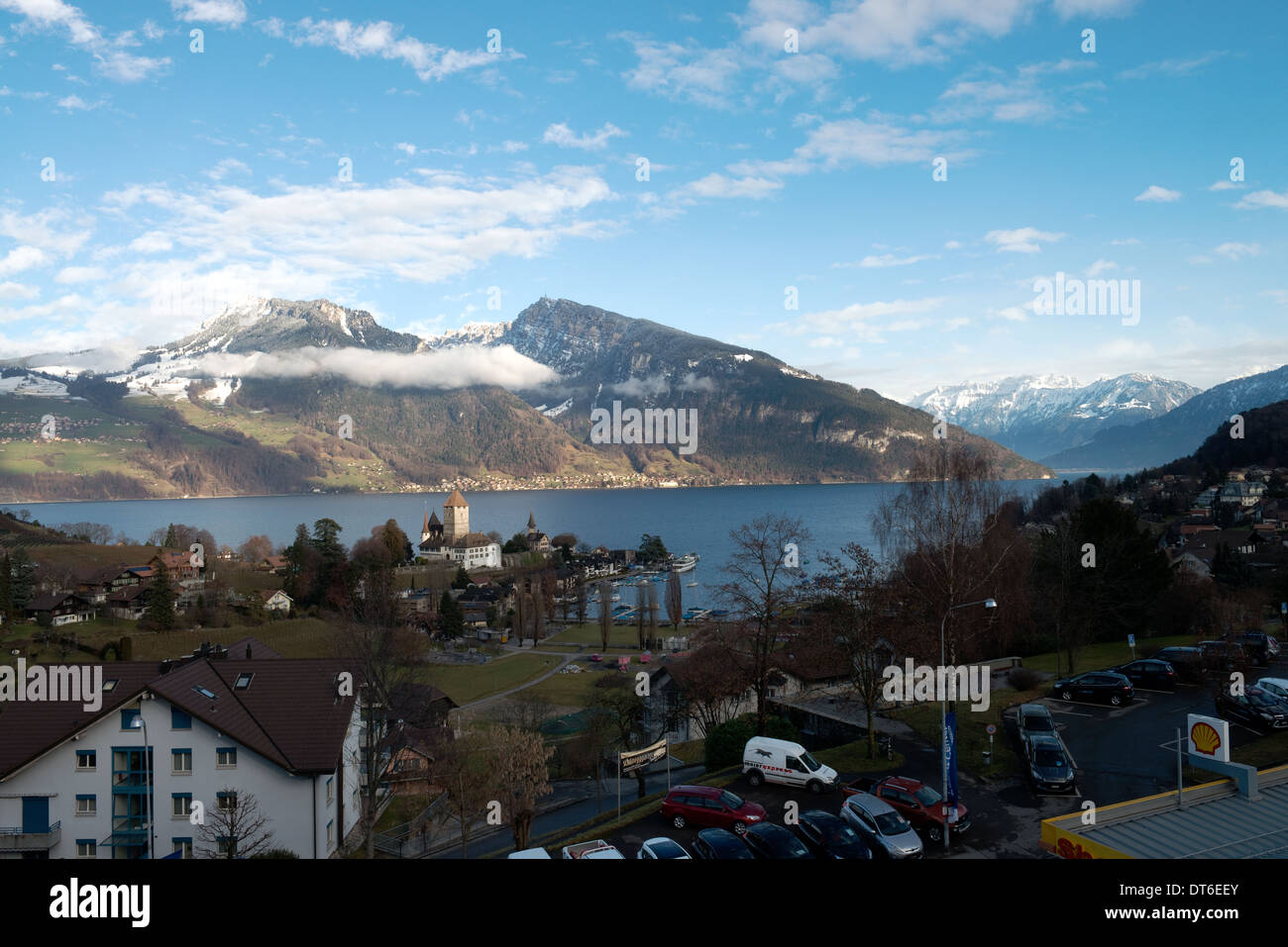 Lake Thun from Spiez in Winter -1 Stock Photo - Alamy
