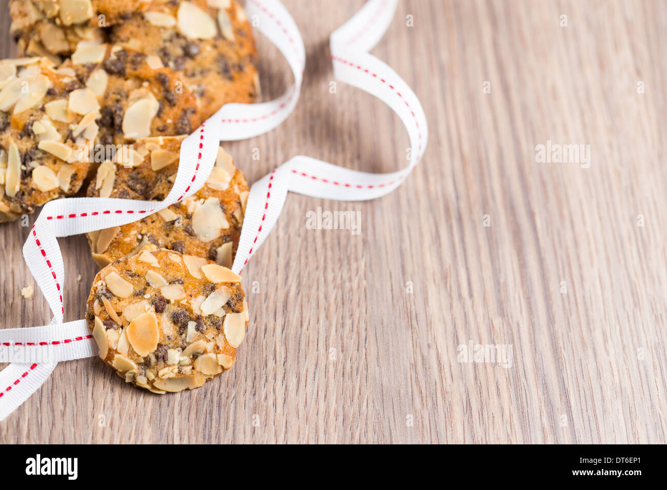 Chocolate chip cookies with red ribbon Stock Photo - Alamy