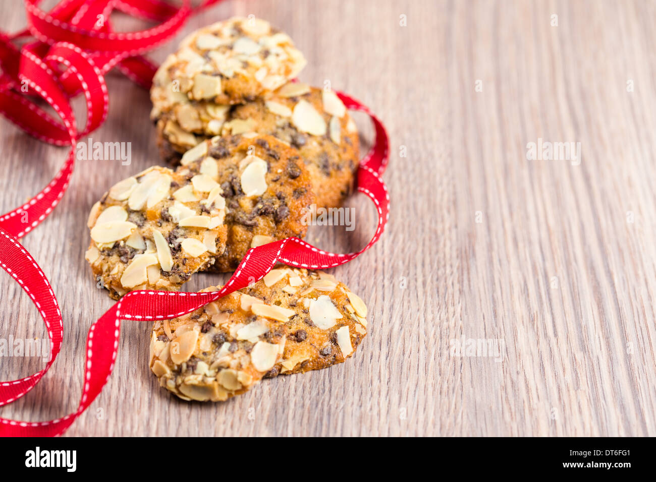 Chocolate chip cookies with red ribbon Stock Photo - Alamy