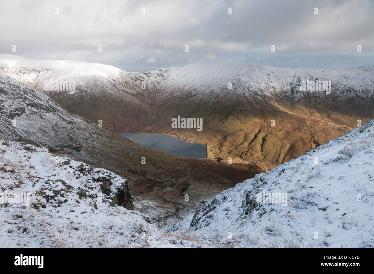 View over Kentmere Reservoir in winter, English Lake District National ...