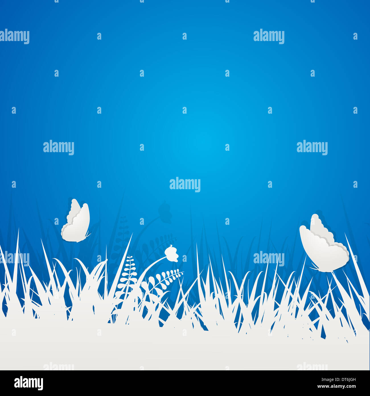 Spring Background of Paper Butterflies, Grass and Flowers Stock Photo ...