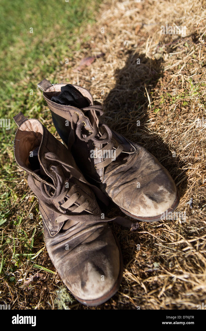 Pair of old boots hi-res stock photography and images - Alamy