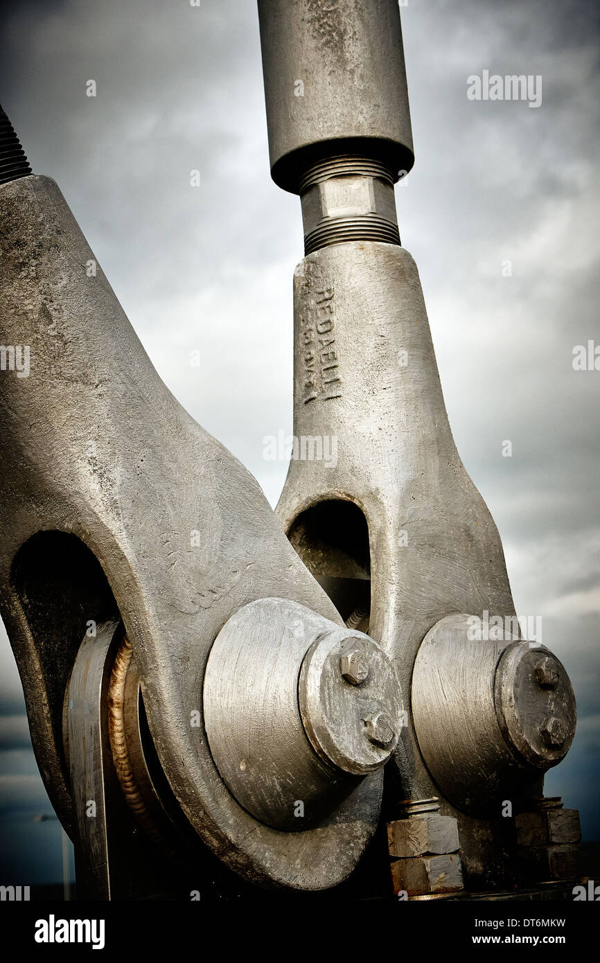 Heavy steel fixings for cables supporting a suspension bridge Stock ...