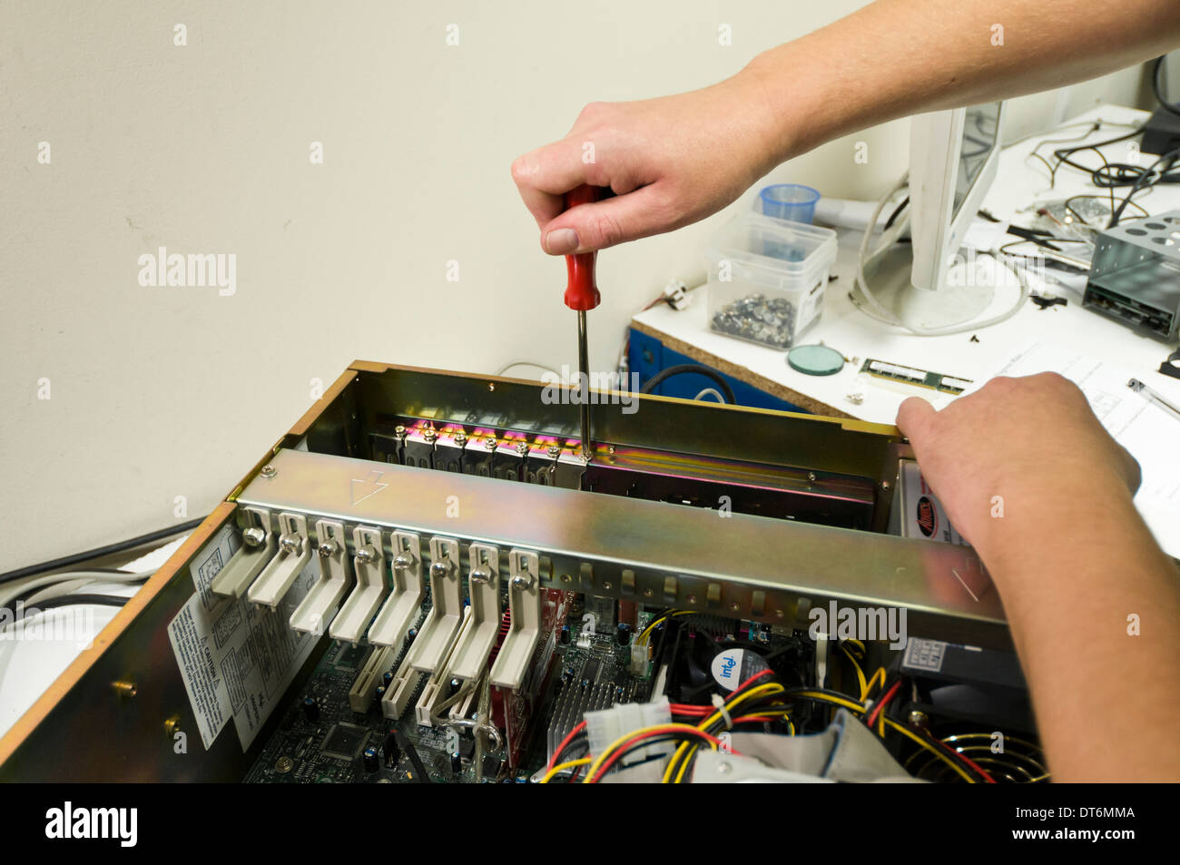 Computer repair technician at work Stock Photo - Alamy