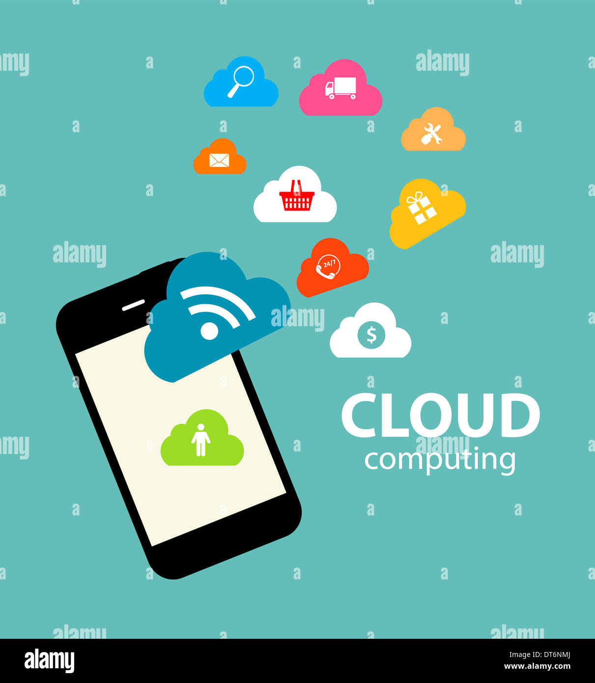 Cloud Computing Concept on Different Electronic Devices. Vector ...