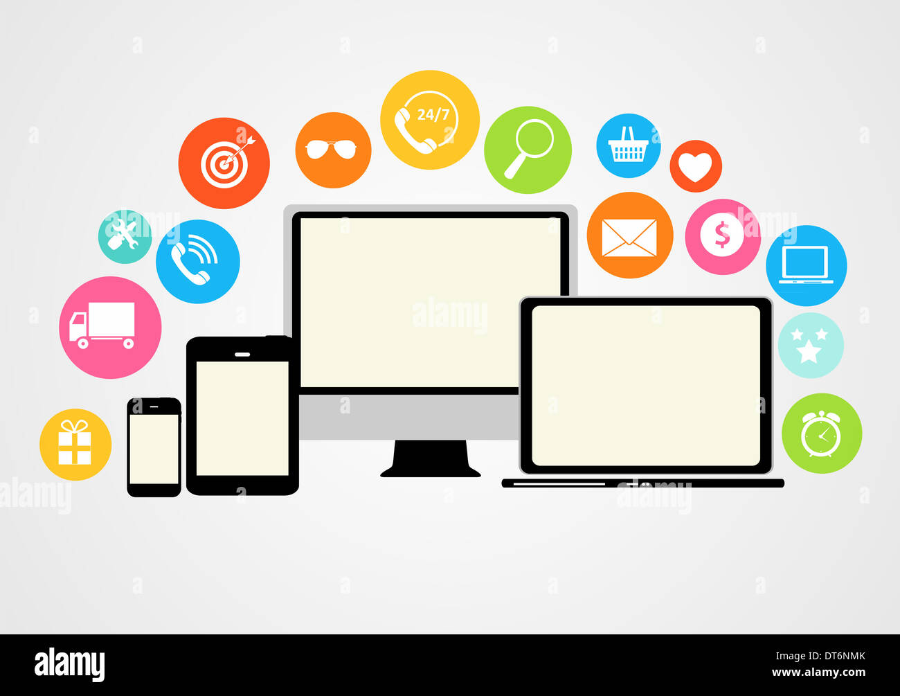 Cloud Computing Concept on Different Electronic Devices. Vector ...