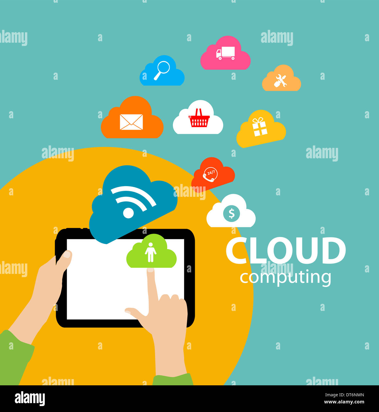 Cloud Computing Concept on Different Electronic Devices. Vector ...