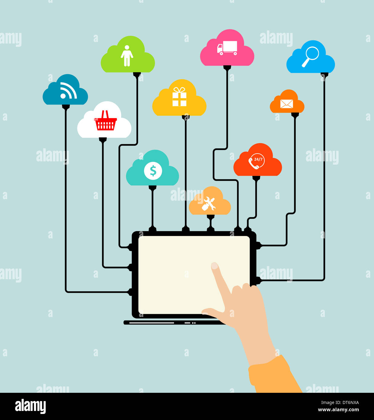 Cloud Computing Concept on Different Electronic Devices. Vector ...