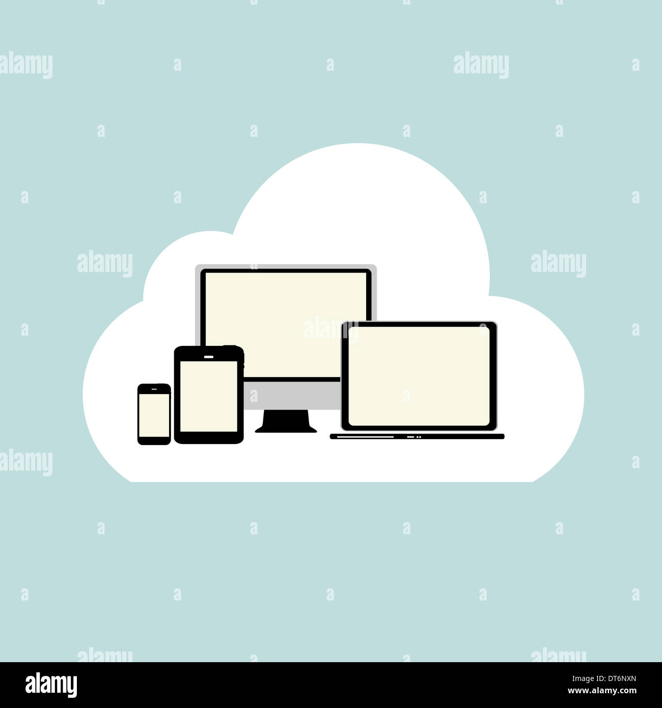 Cloud Computing Concept on Different Electronic Devices. Vector ...