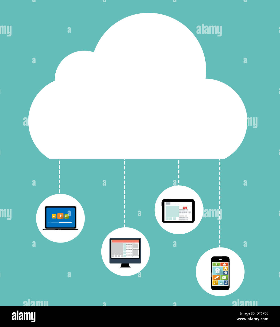 Cloud Computing Concept on Different Electronic Devices. Vector ...