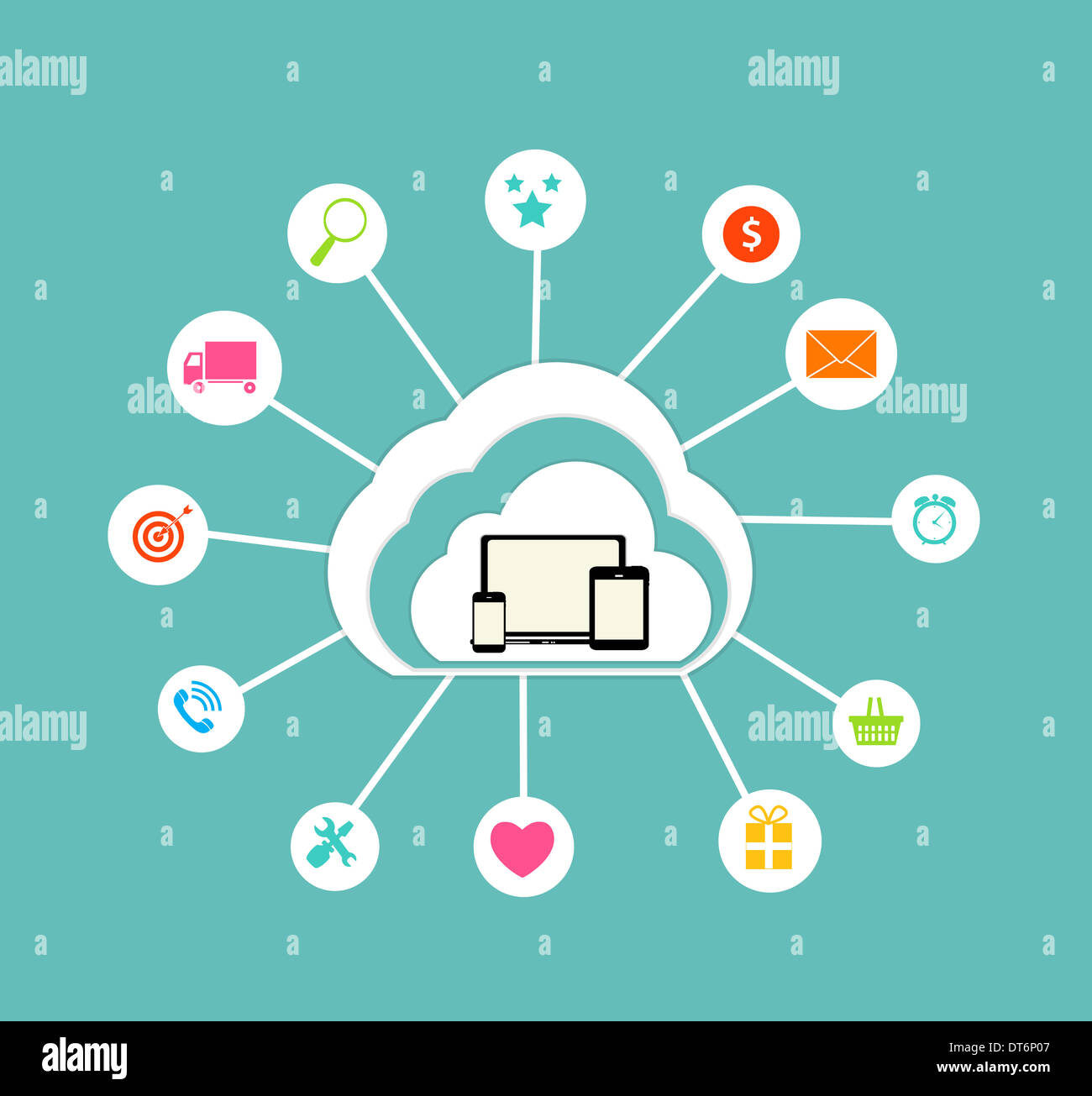 Cloud Computing Concept on Different Electronic Devices. Vector ...
