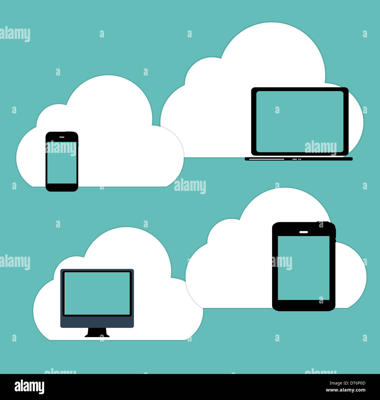 Cloud Computing Concept on Different Electronic Devices. Vector ...