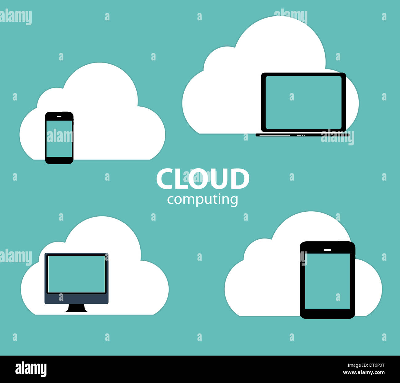 Cloud Computing Concept on Different Electronic Devices. Vector ...