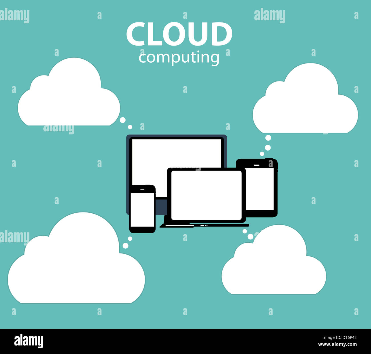 Cloud Computing Concept on Different Electronic Devices. Vector ...