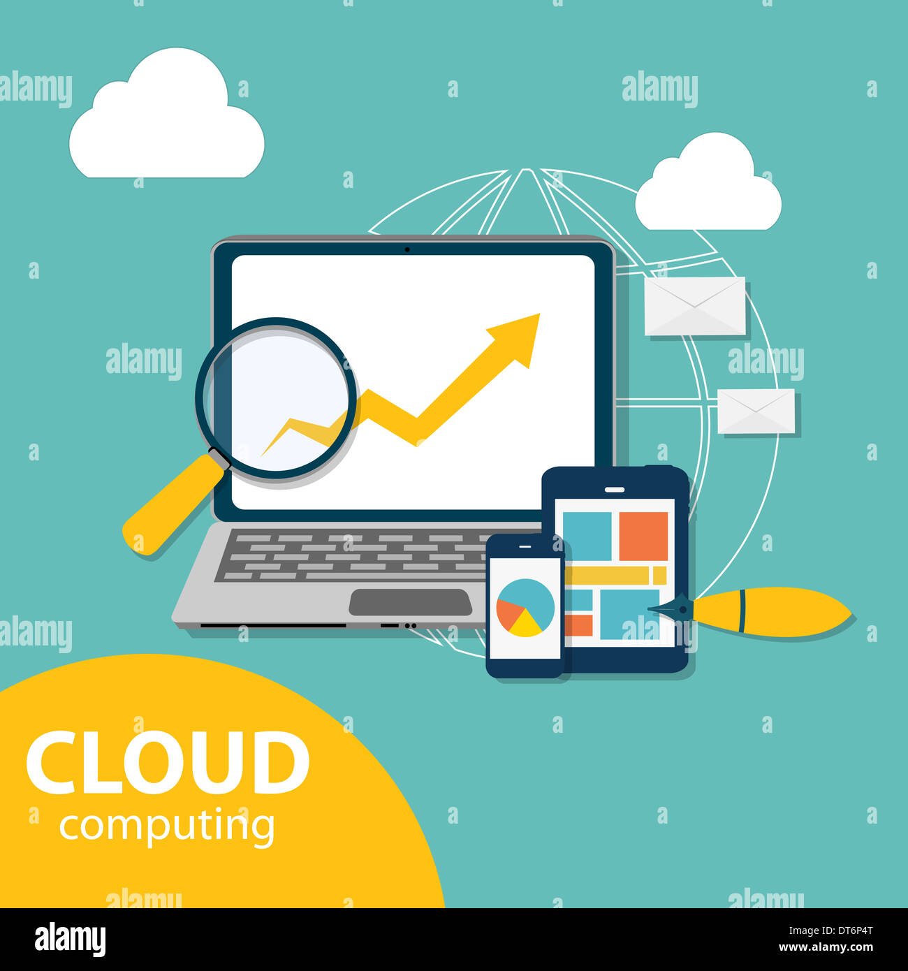 Cloud Computing Concept on Different Electronic Devices. Vector ...