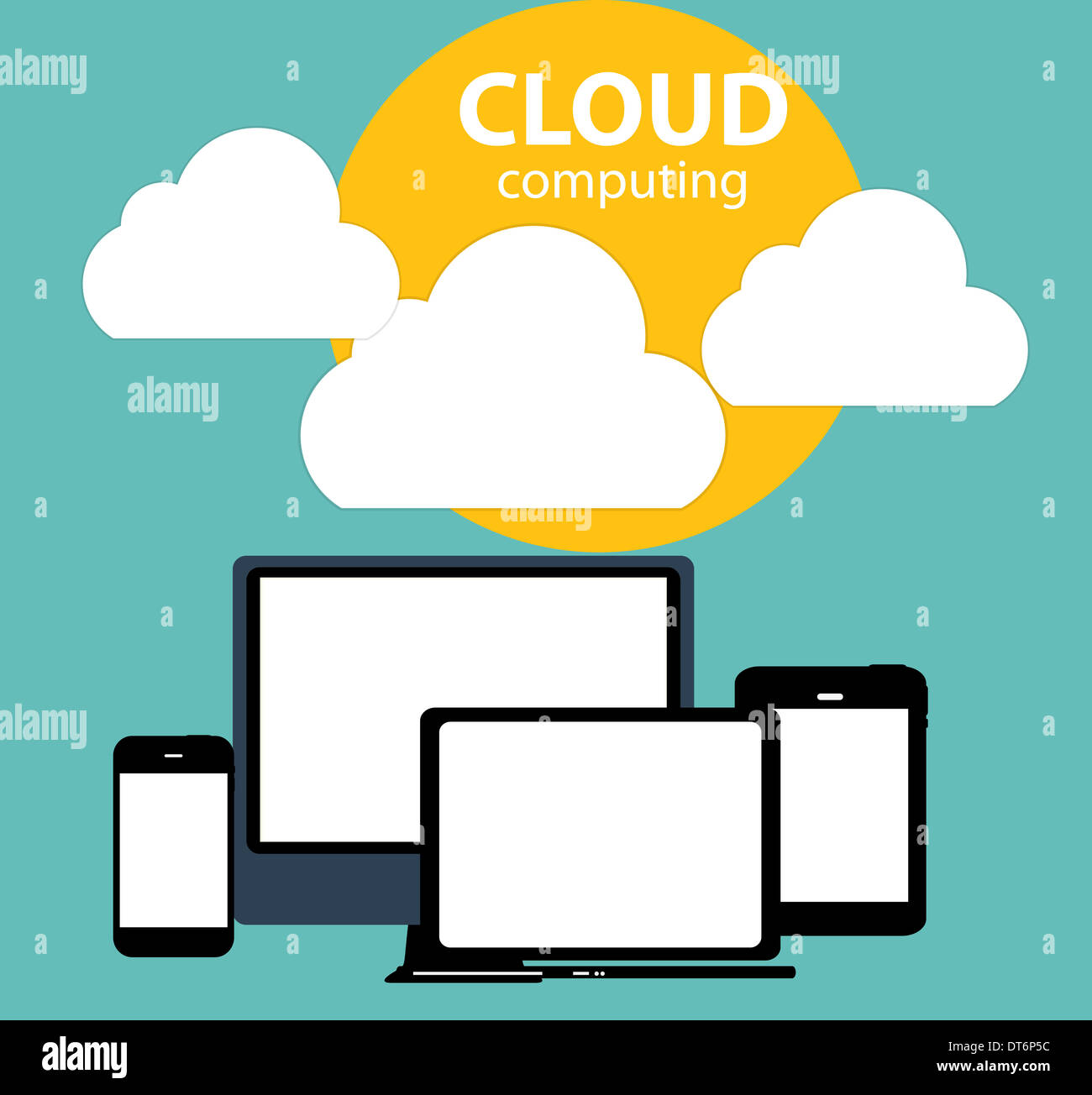 Cloud Computing Concept on Different Electronic Devices. Vector ...