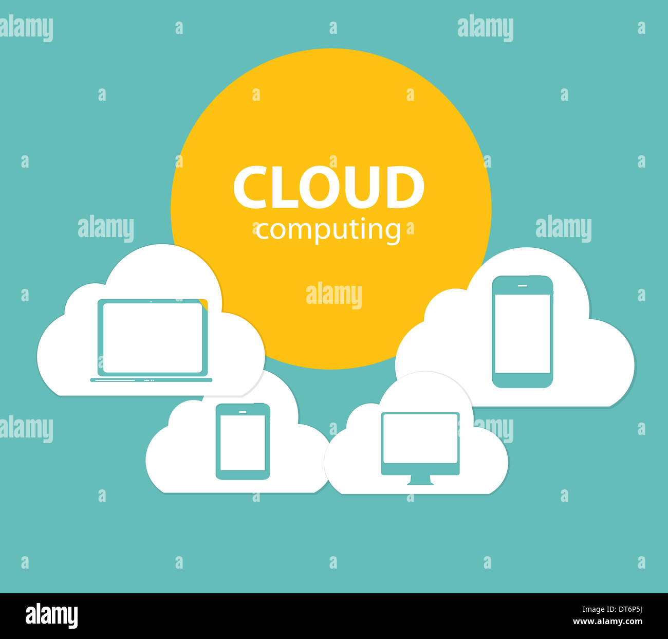 Cloud Computing Concept on Different Electronic Devices. Vector ...