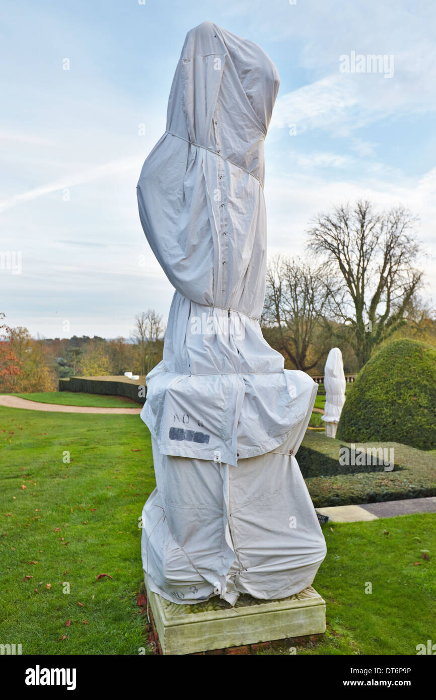 A statue wrapped to protect against winter frosts at Waddesdon Manor ...