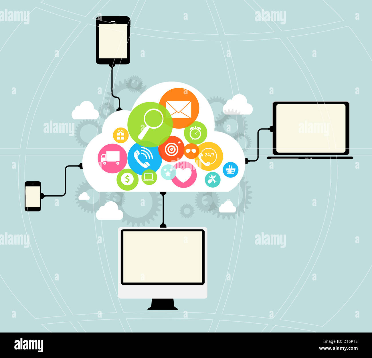 Cloud Computing Concept on Different Electronic Devices. Vector ...