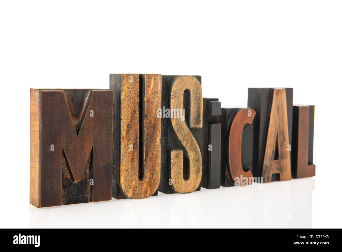Musical in vintage print letters over white background Stock Photo - Alamy