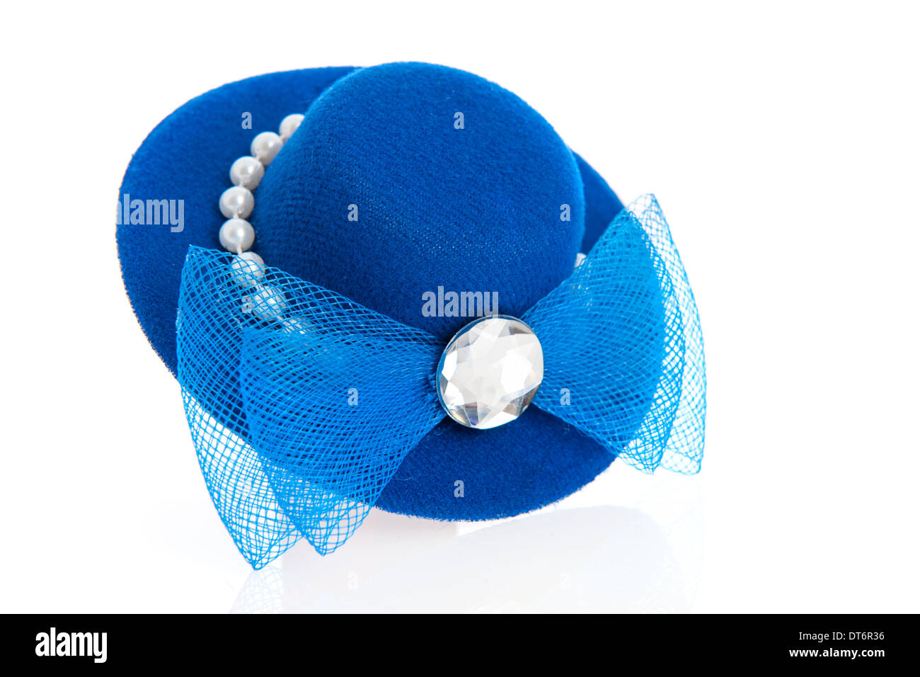 Blue female vintage hat with pearls and diamond isolated over white ...