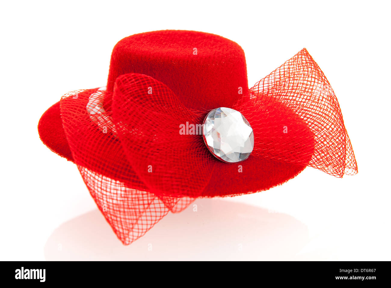 Red female vintage hat with pearls and diamond isolated over white ...